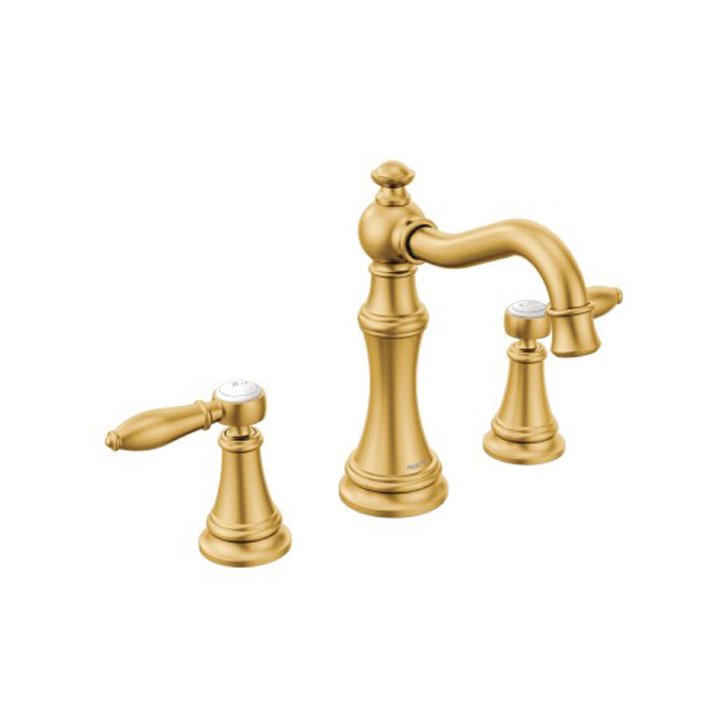 Moen Weymouth Two-Handle High Arc Widespread Brushed Gold Bathroom ...