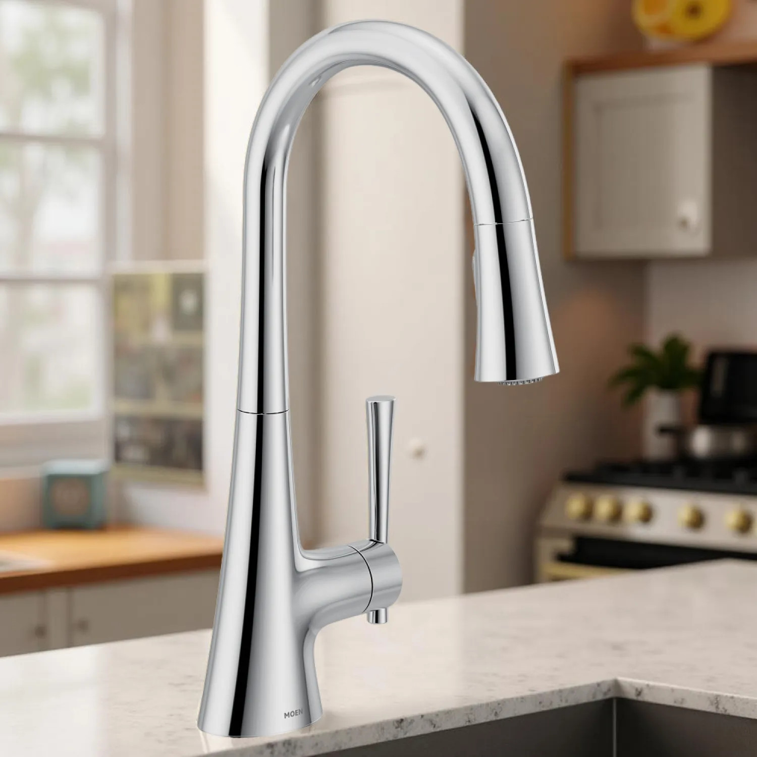 Moen Kurv Single-Handle High Arc Pull-Down Kitchen Faucet w/ Power ...