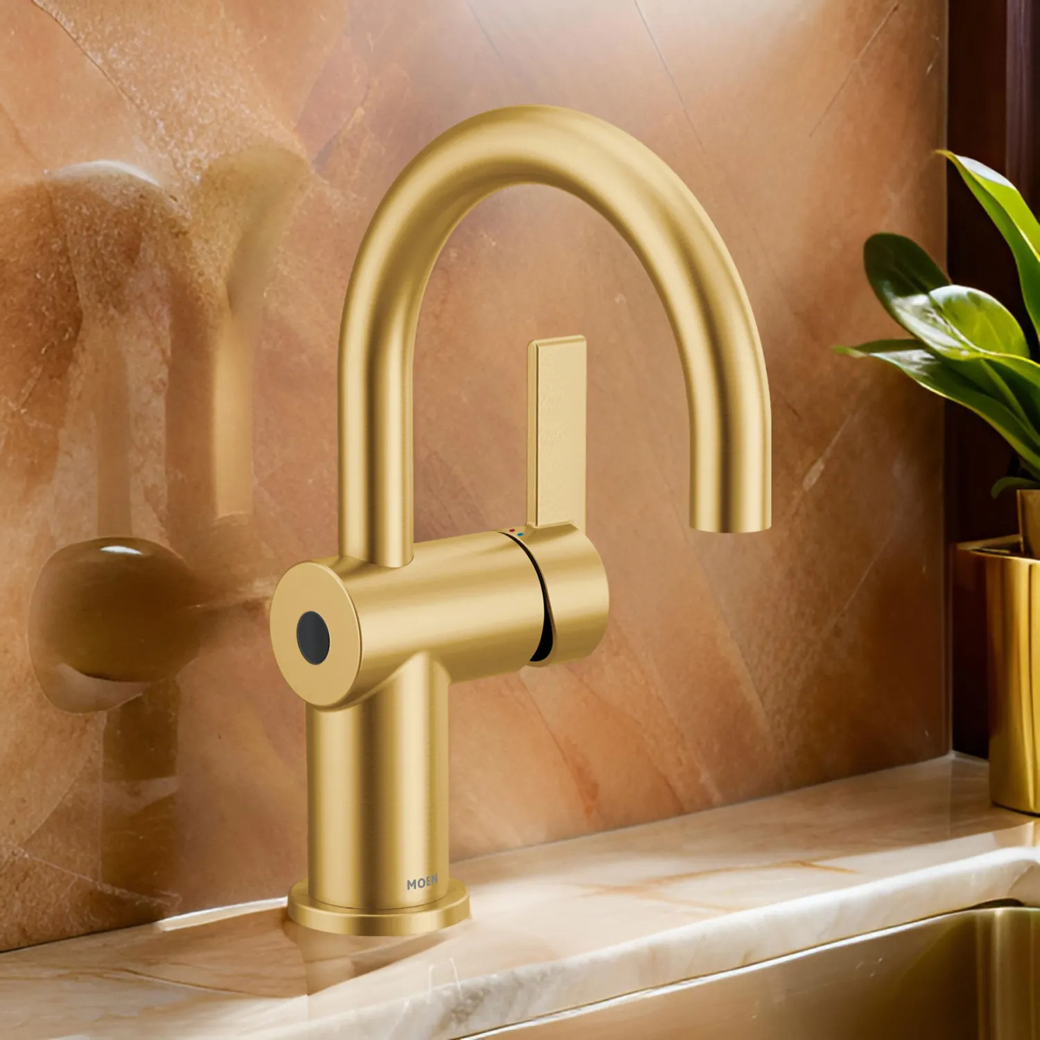 Moen Cia One-Handle High Arc Brushed Gold Bathroom Faucet with Metal ...