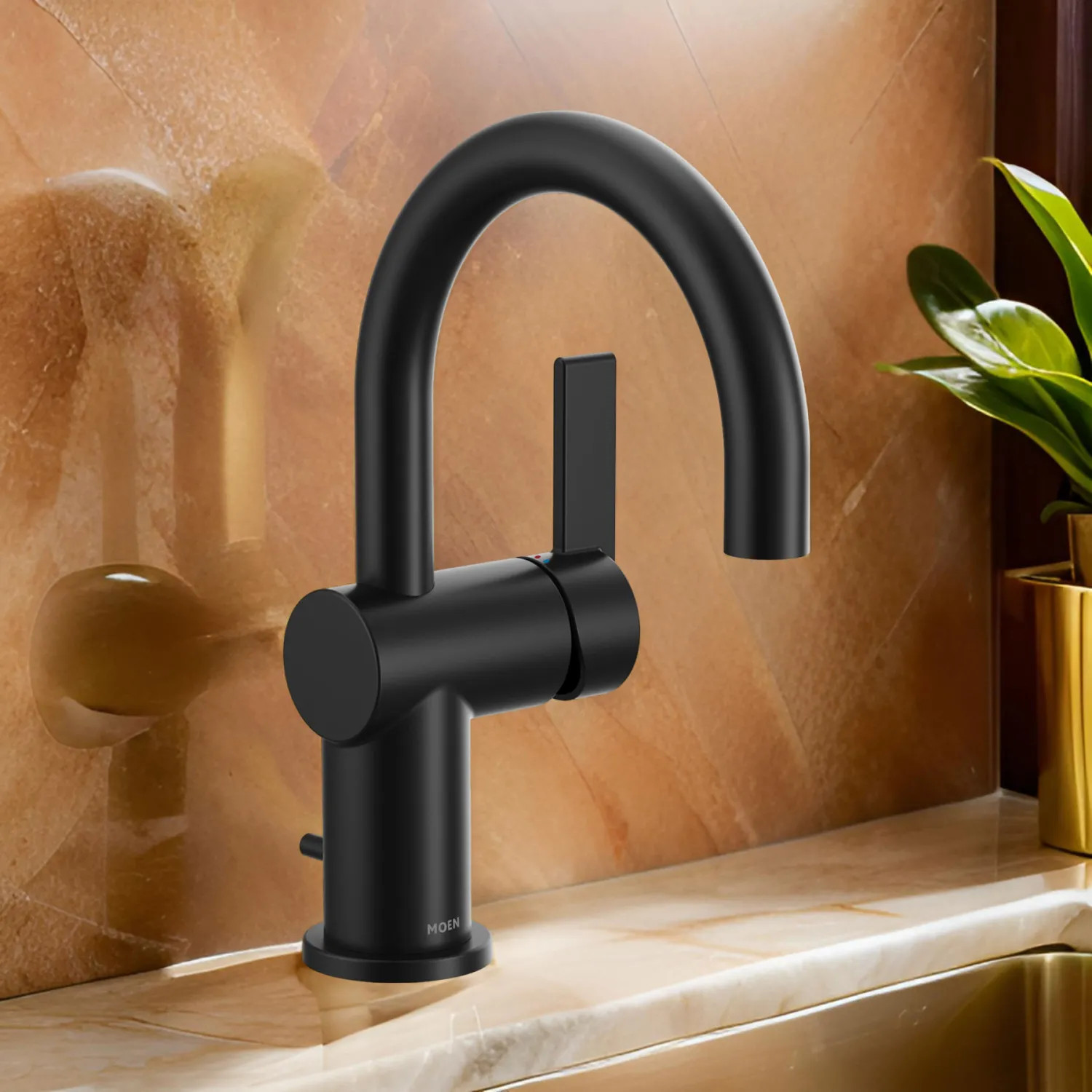 Moen Cia One-Handle High Arc Matte Black Bathroom Faucet with Metal ...