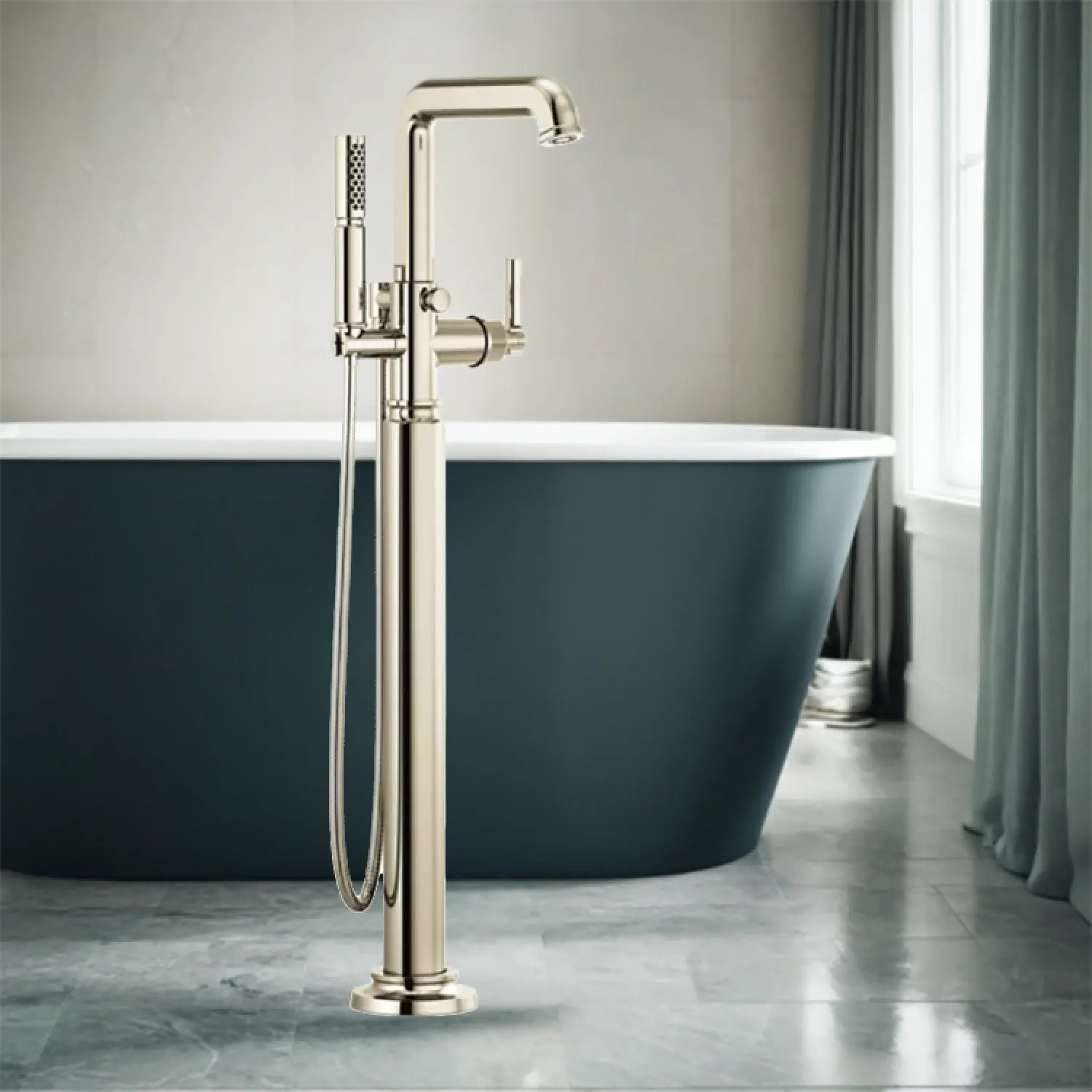 Brizo Invari Floor Mount Freestanding Tub Filler with Hand Shower ...