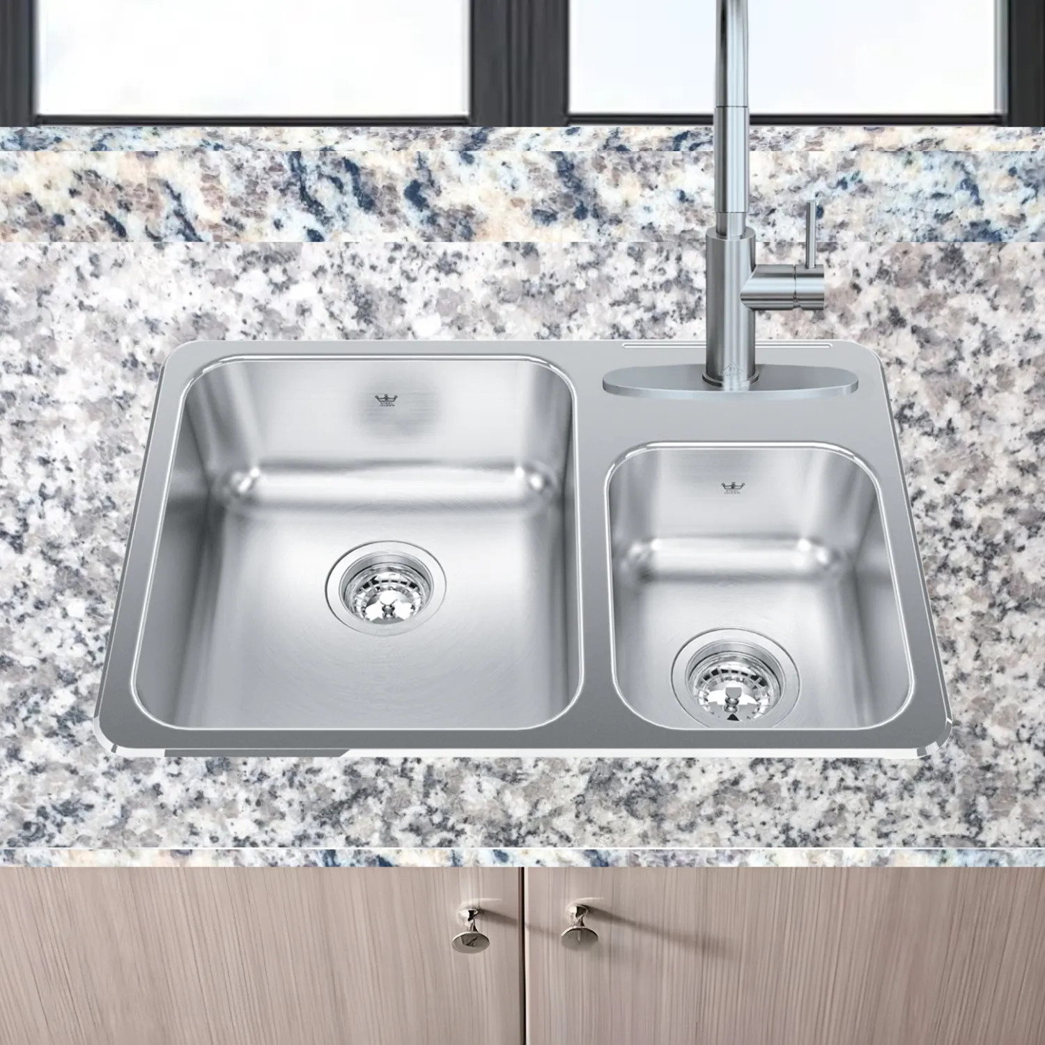 Franke Steel Queen 26-1/2" x 18" Drop-in Double-Bowl Kitchen Sink, 3 ...