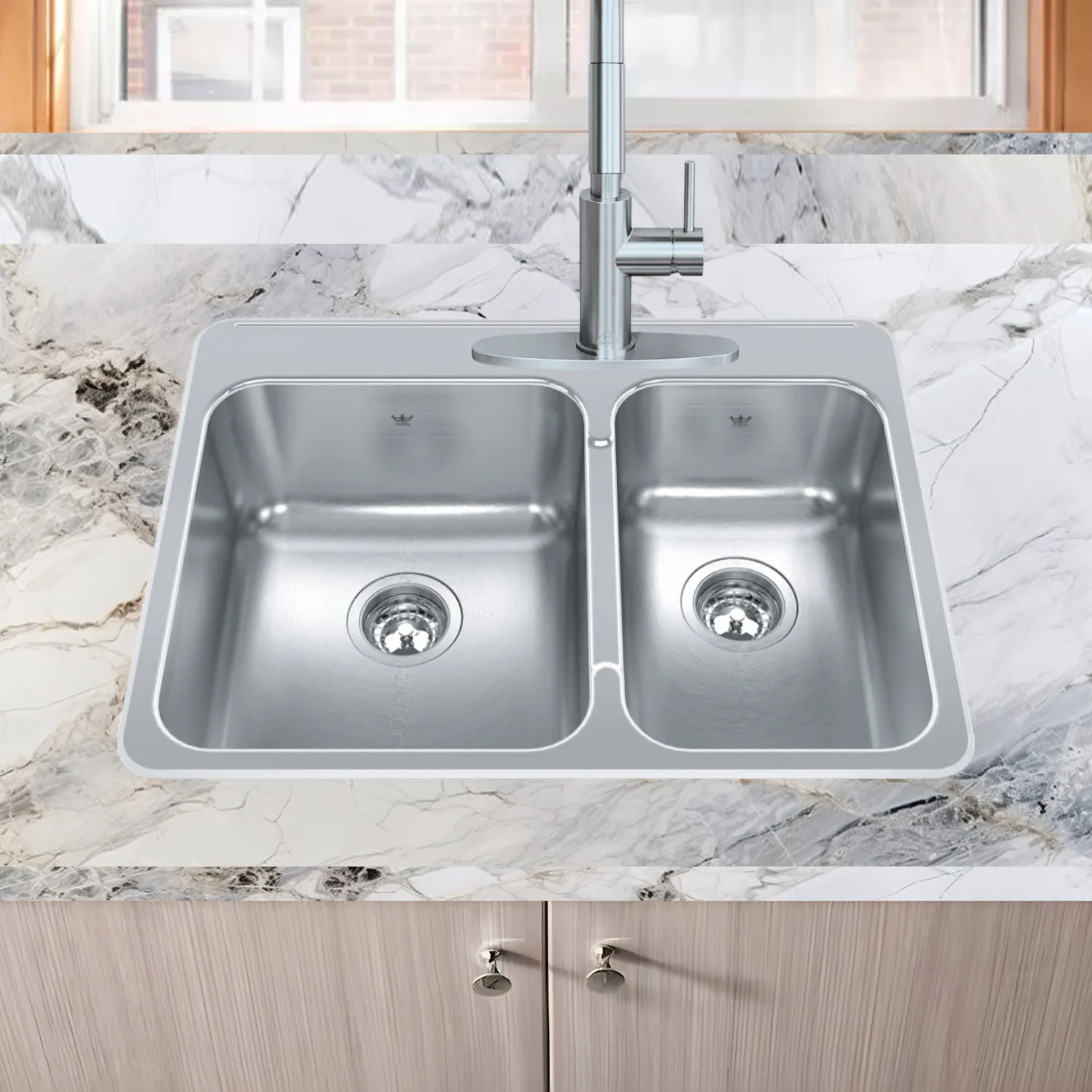 Franke Steel Queen 31-1/4" x 20-1/4" Drop-in Double-Bowl Kitchen Sink ...