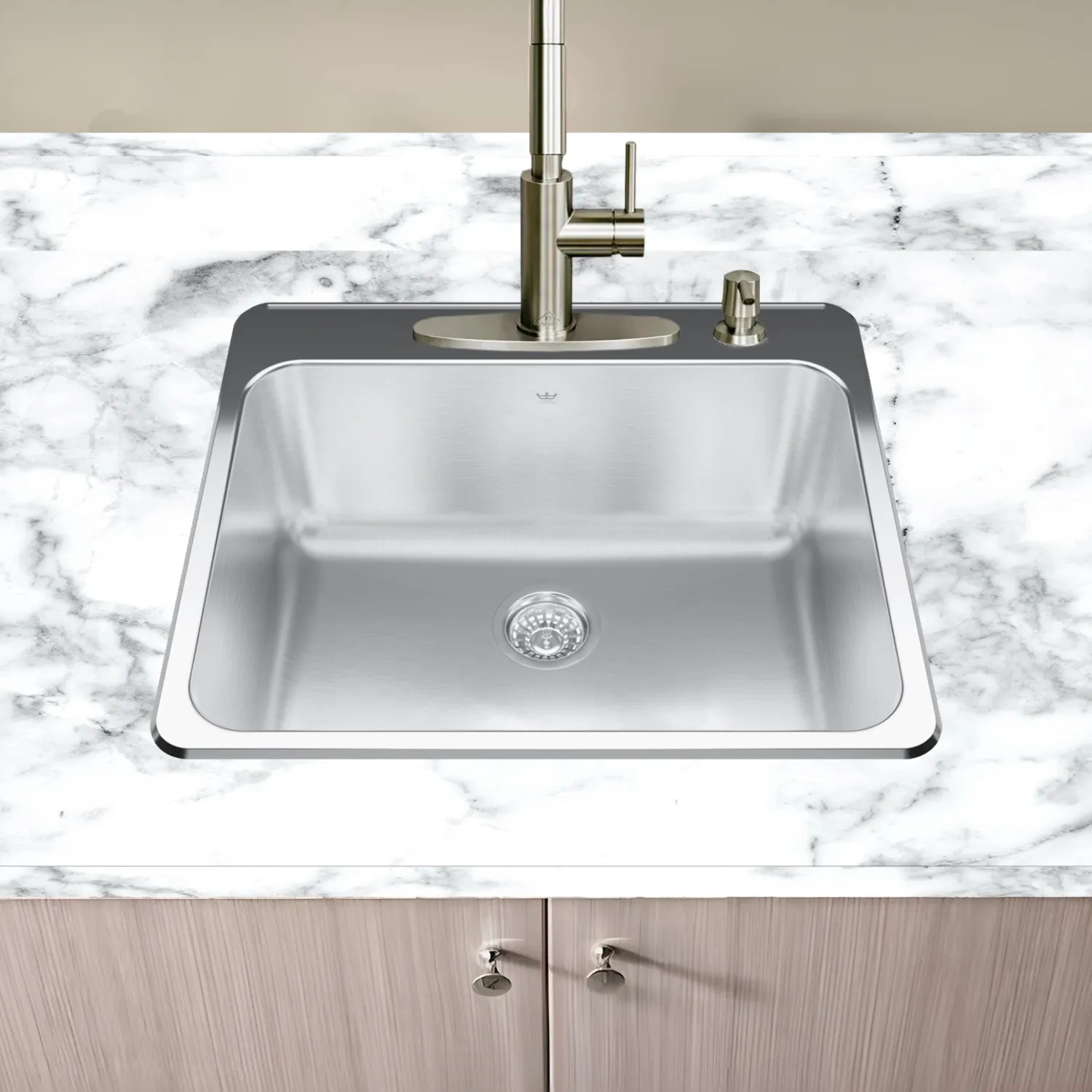 Franke Steel Queen 25" x 22" Single-Bowl Kitchen Sink, Drop-In, 4 Hole ...
