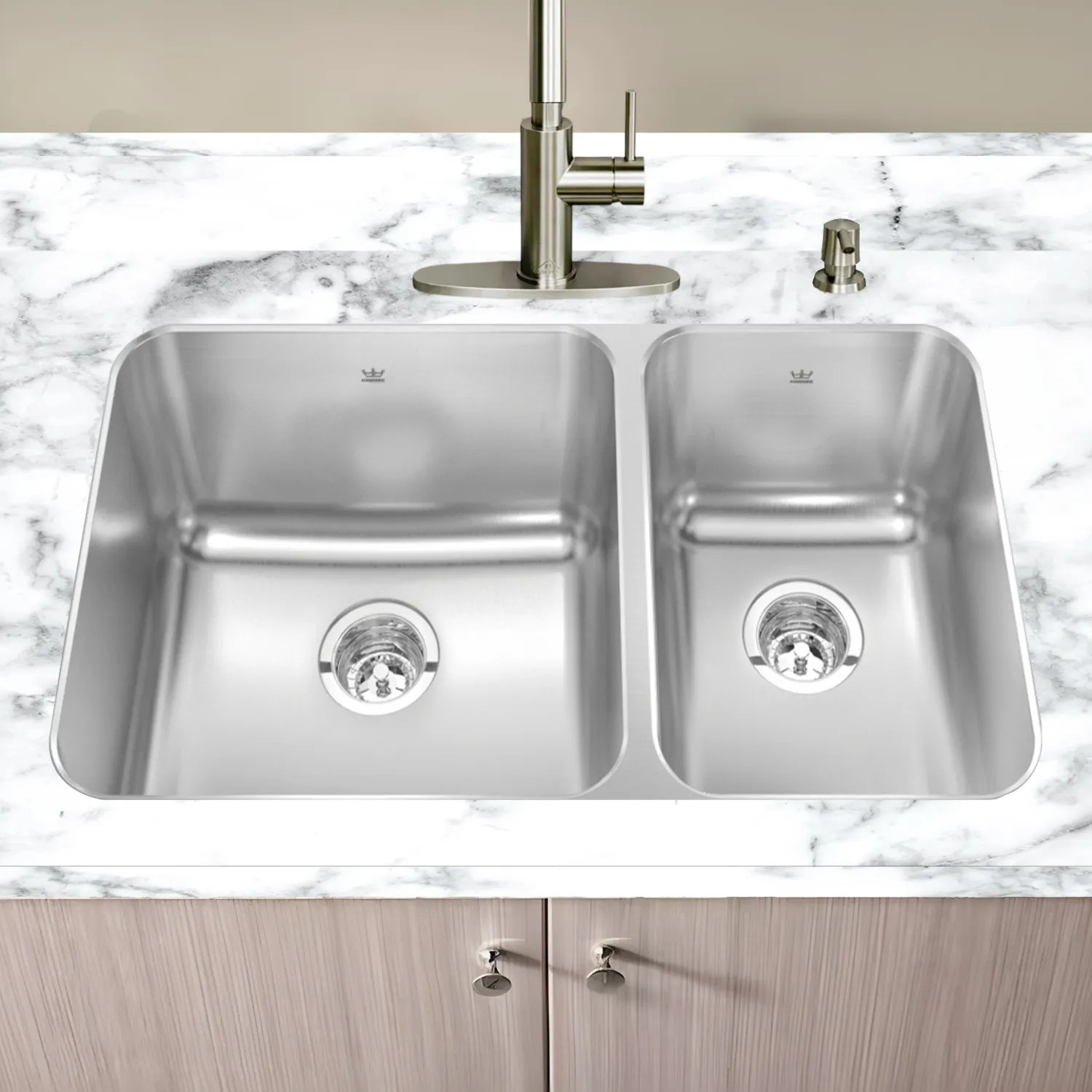 Franke Steel Queen 33" x 19" Undermount Double-Bowl Kitchen Sink, 60/40 ...