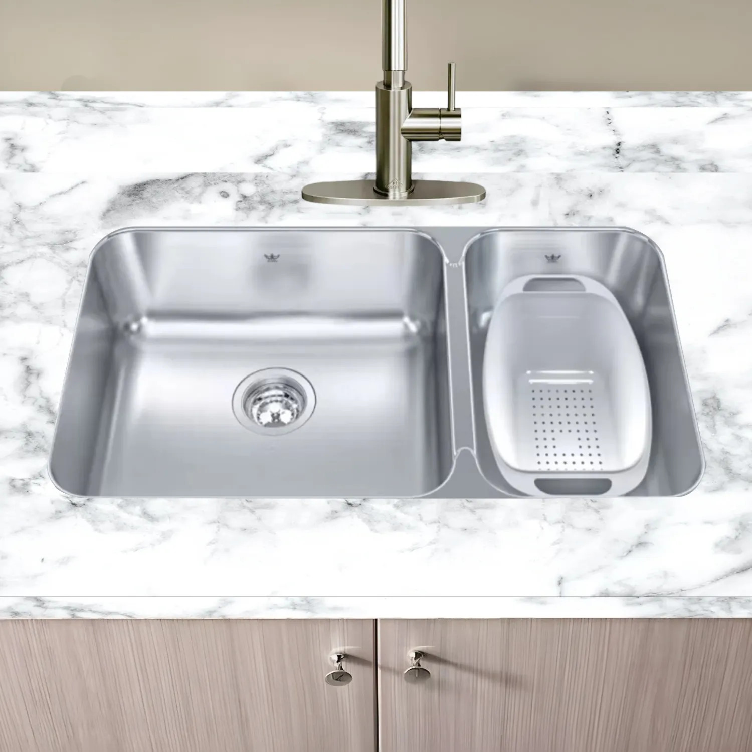 Franke Steel Queen 31" x 18" Undermount Double-Bowl Kitchen Sink Kit ...