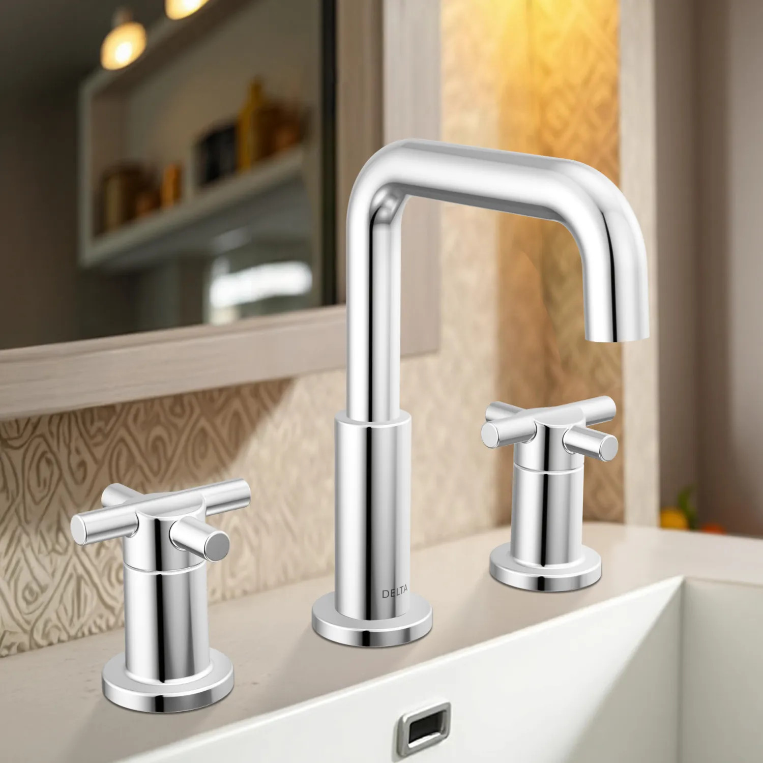 Delta Nicoli Widespread Bathroom Faucet, Cross-Handle, Deck Mount, ADA ...