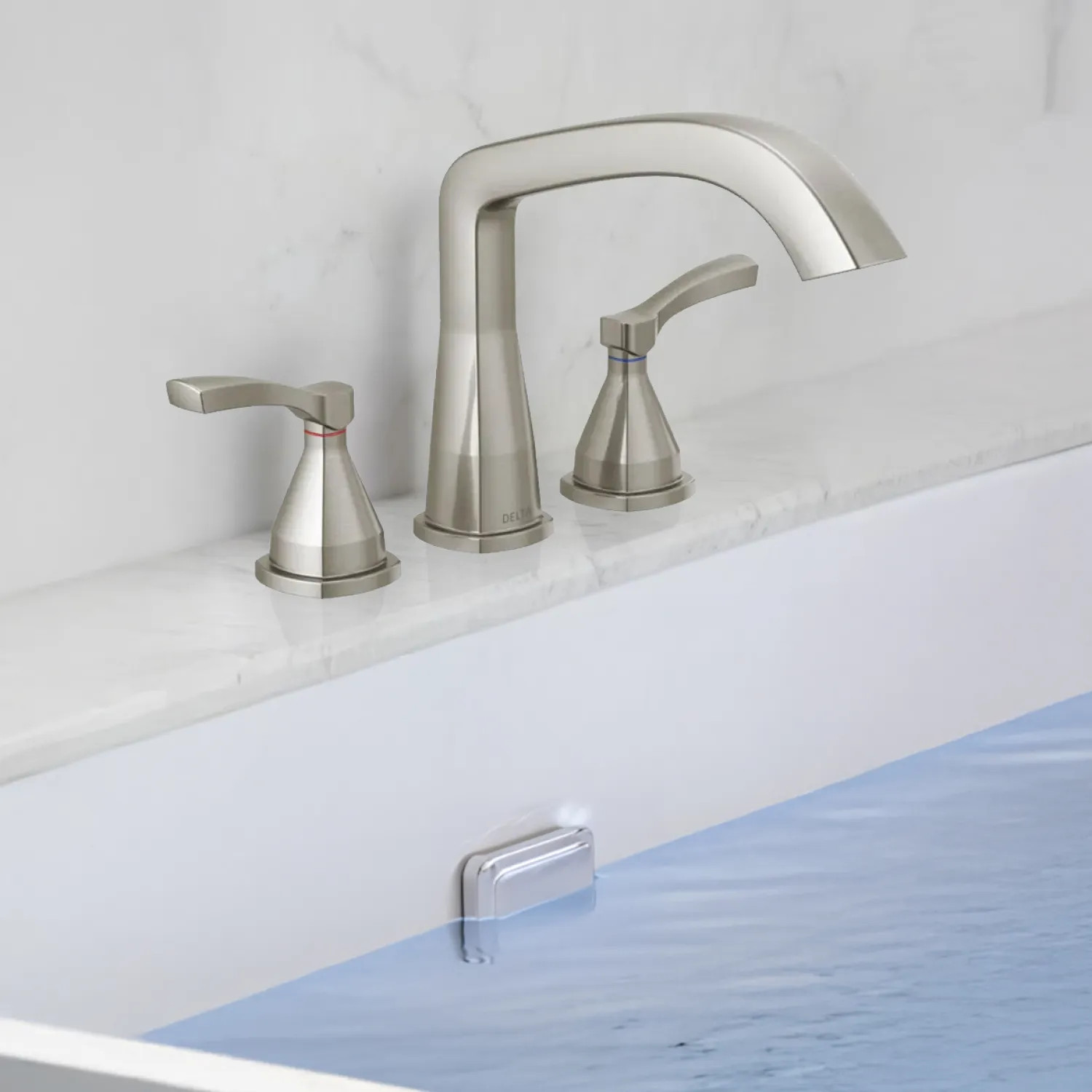 Delta Stryke Three Hole Roman Tub Only Trim, Lever Handles, Rigid Spout ...