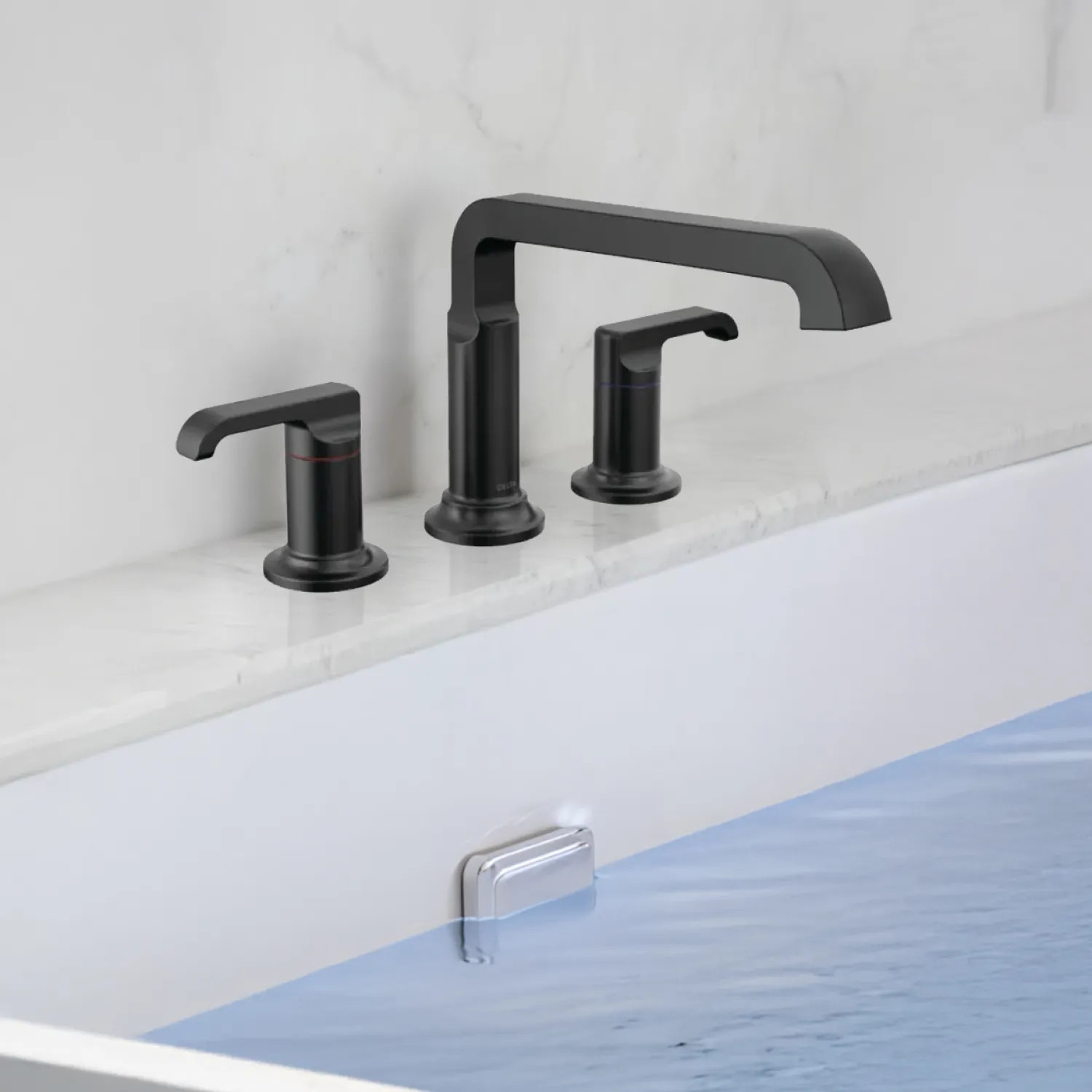 Delta Tetra Roman Tub Trim, Angular Spout, (Less Handles), Matte Black ...