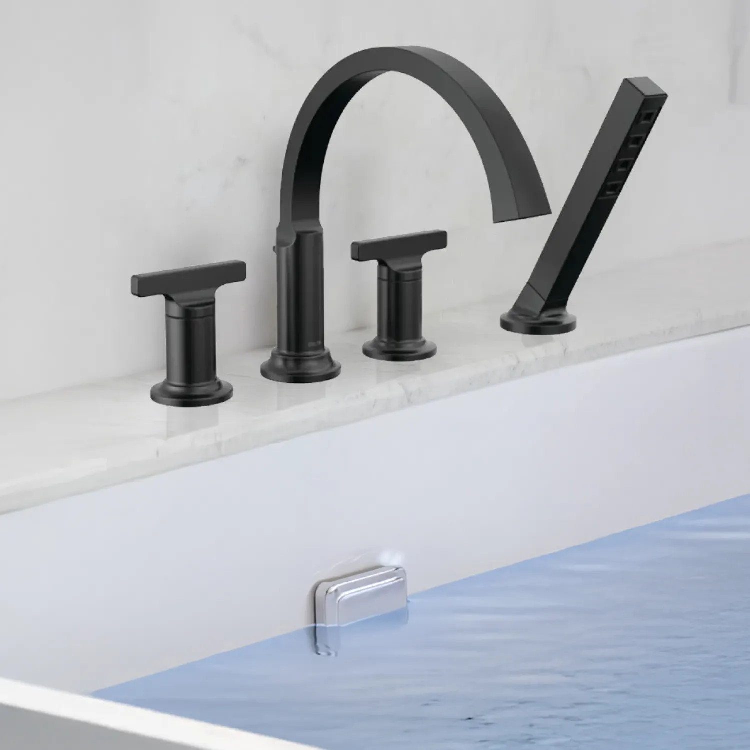 Delta Tetra Roman Tub Trim with Hand Shower, Mid-Height Spout, (Less ...