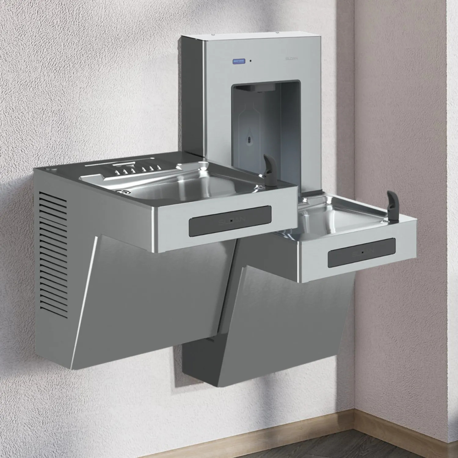 Sloan DropSpot On-Wall Bi-Level Bottle Filler Station, Filtered, Chilled, Stainless - DRS120-FIL ...