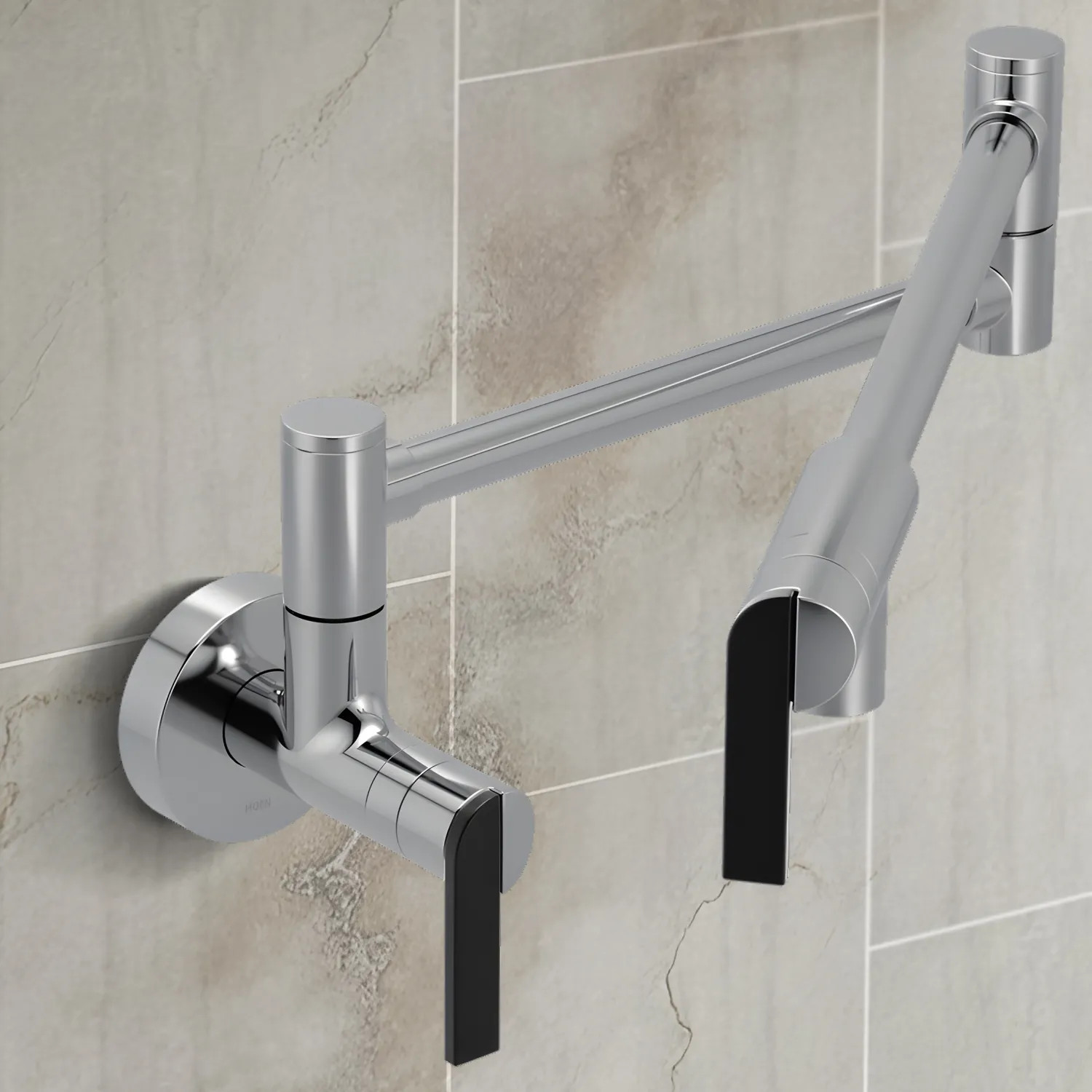 Moen NIO Wall-Mounted Two-Handle Swing Arm Kitchen Pot Filler Faucet, 5 ...