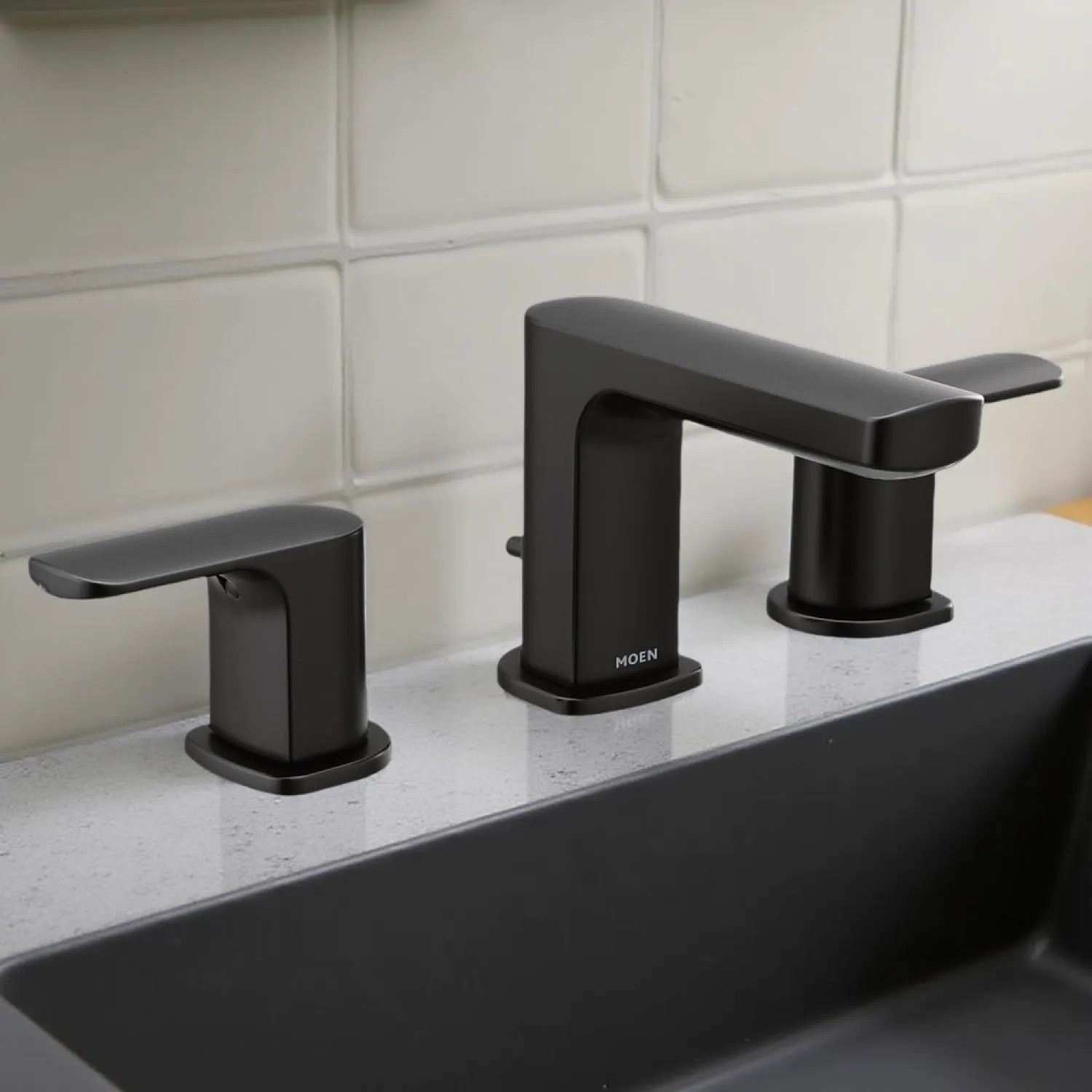 Moen Rizon Two-Handle Widespread Bathroom Faucet with Valve and Pop-Up ...