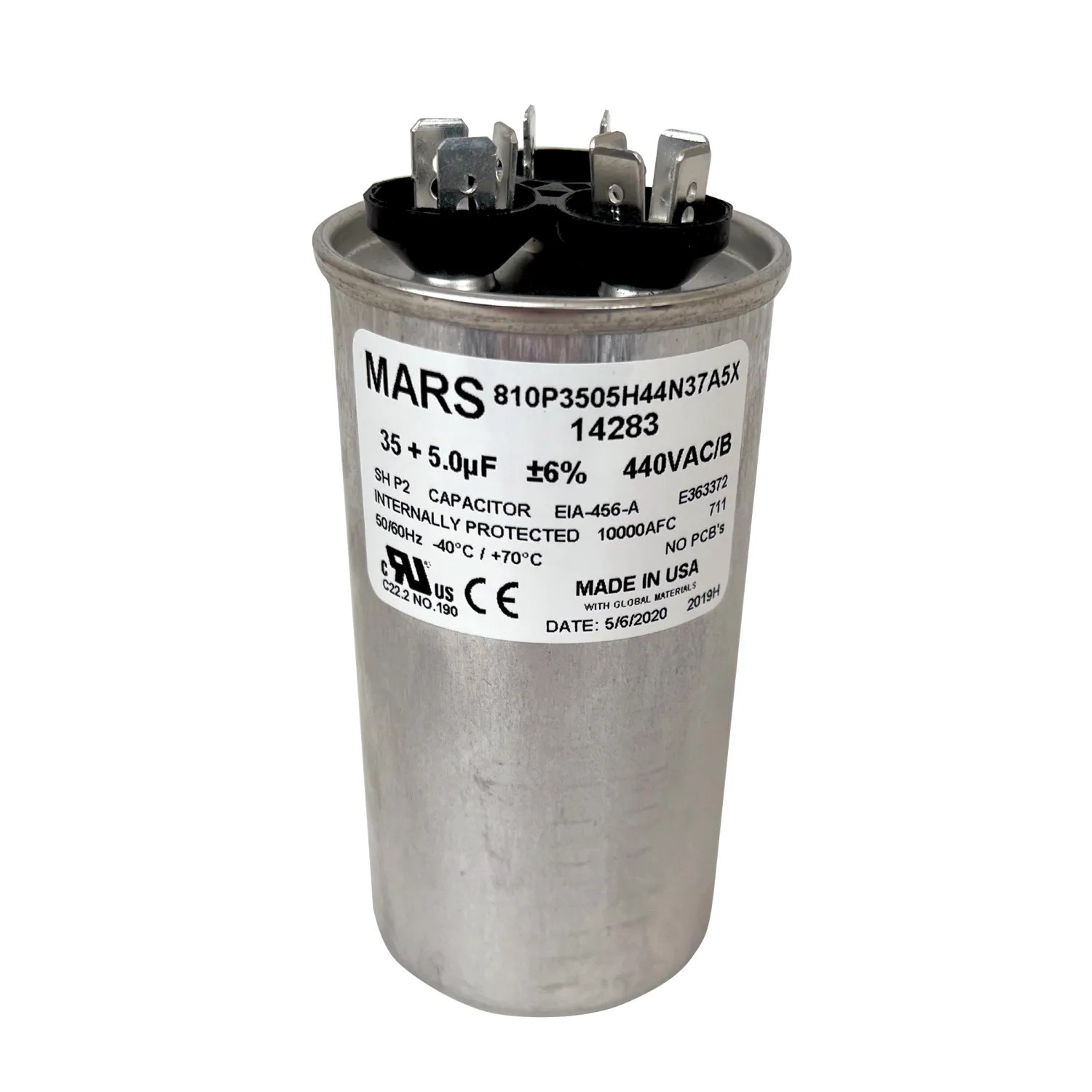 Mars USA Motor Run Capacitor, 35/5 MFD, Dual Section 440/370 Volt Round ...