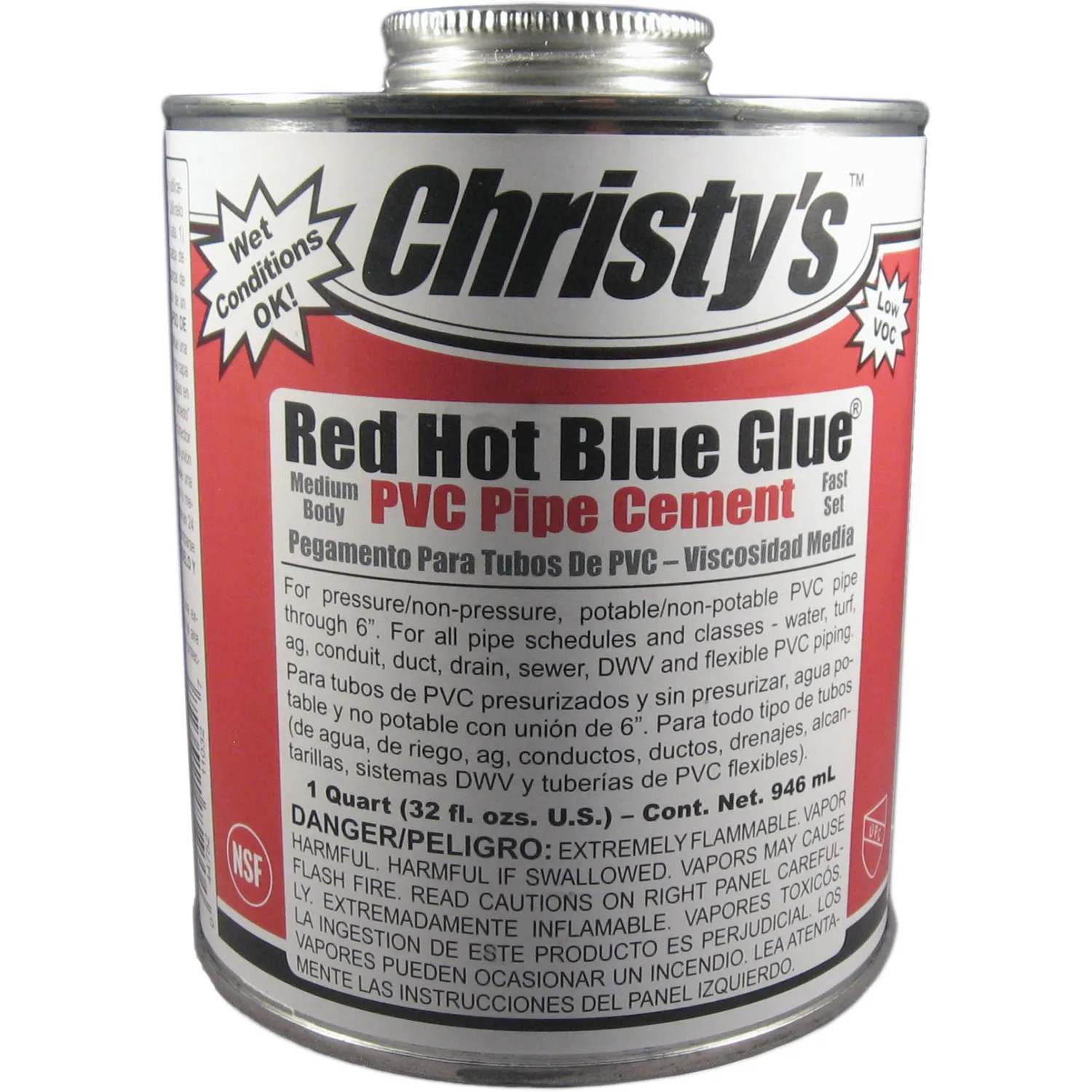 Christy's Red Hot Blue Glue PVC Pipe Cement, Medium Body, Fast Set ...