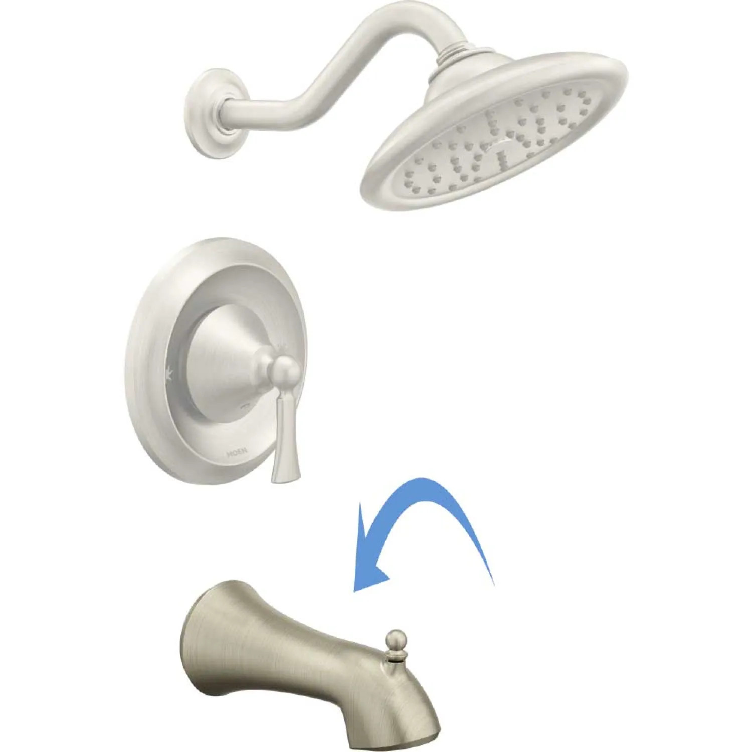 Moen Wynford Wall Mounted Brushed Nickel Tub Spout with Pull-Up ...