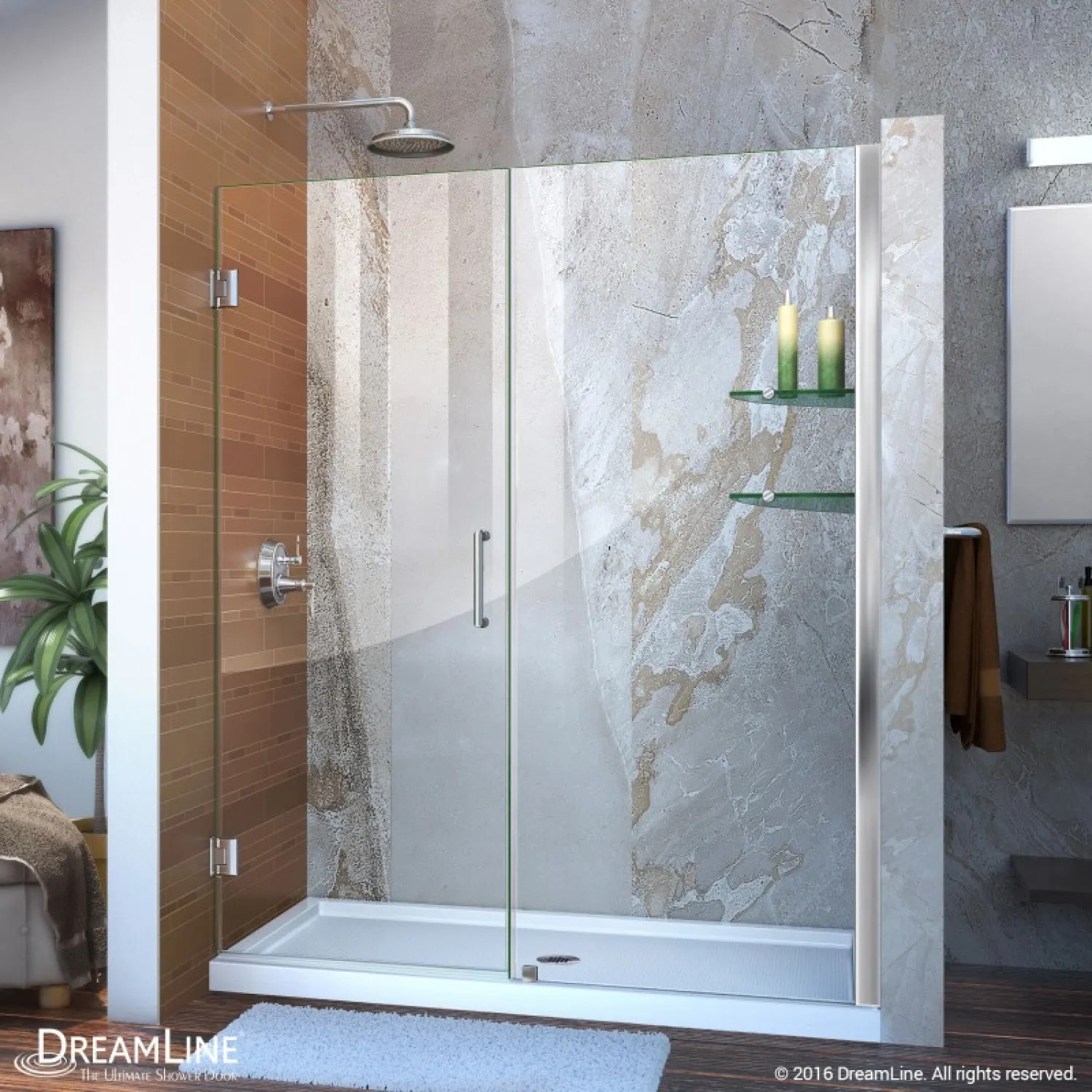 DreamLine Unidoor 58-59" W x 72" H Frameless Hinged Shower Door with ...