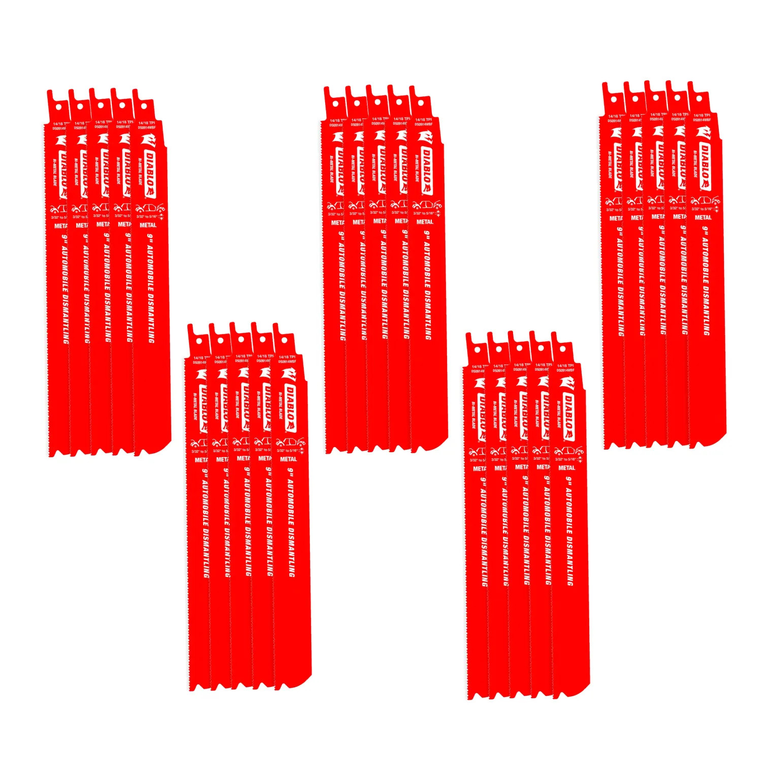 Diablo 25-Pack 9" 14/18 TPI Bi-Metal Reciprocating Saw Blades for Auto ...