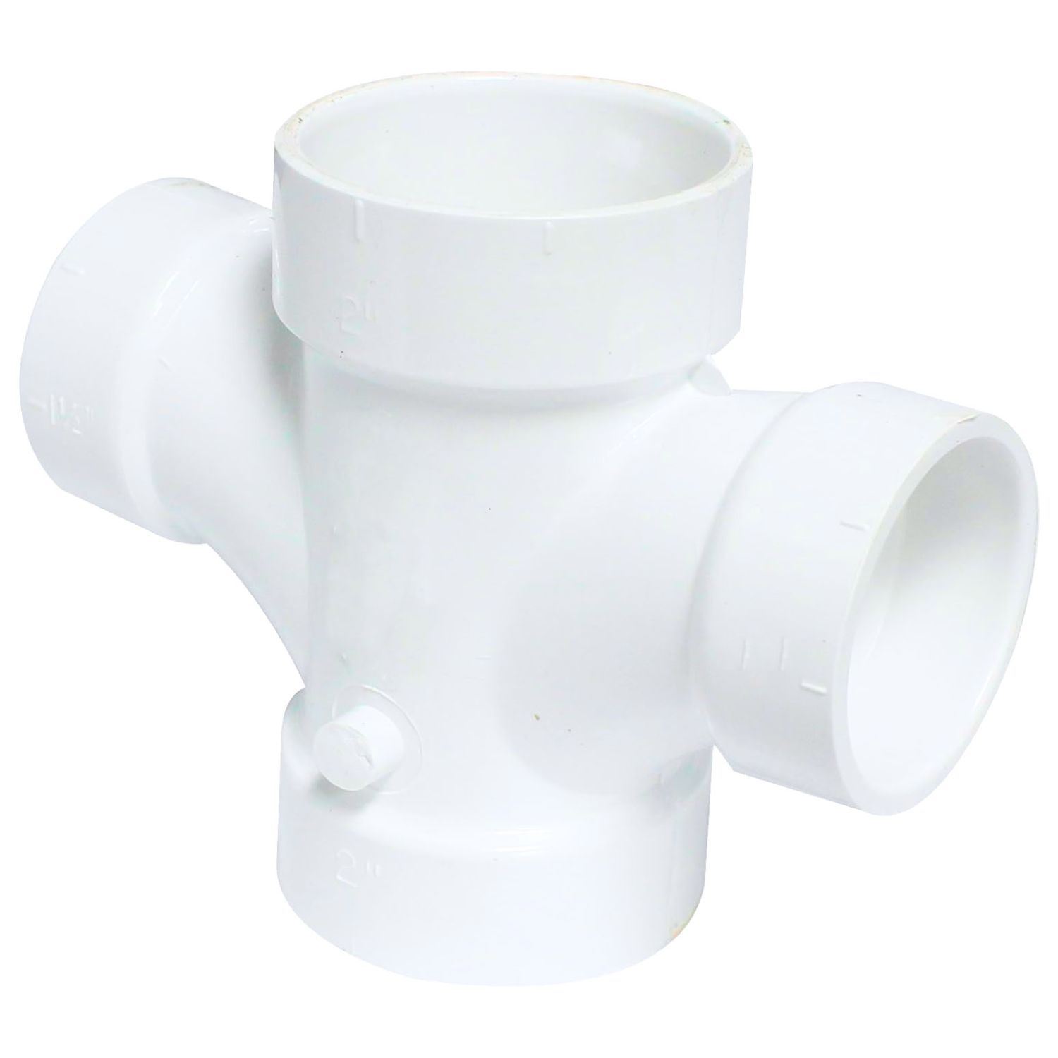 2" x 1-1/2" PVC Reducing Double Sanitary Tee DWV (Drain Waste and Vent ...