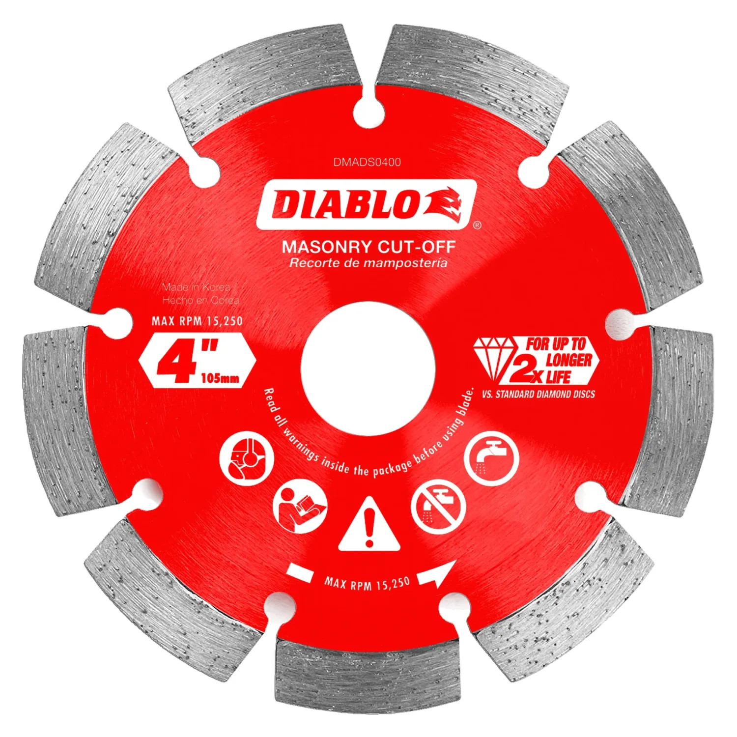 Diablo 4" Diamond Segmented Masonry Cut-Off Blade, 2.2mm Kerf - DMADS0400