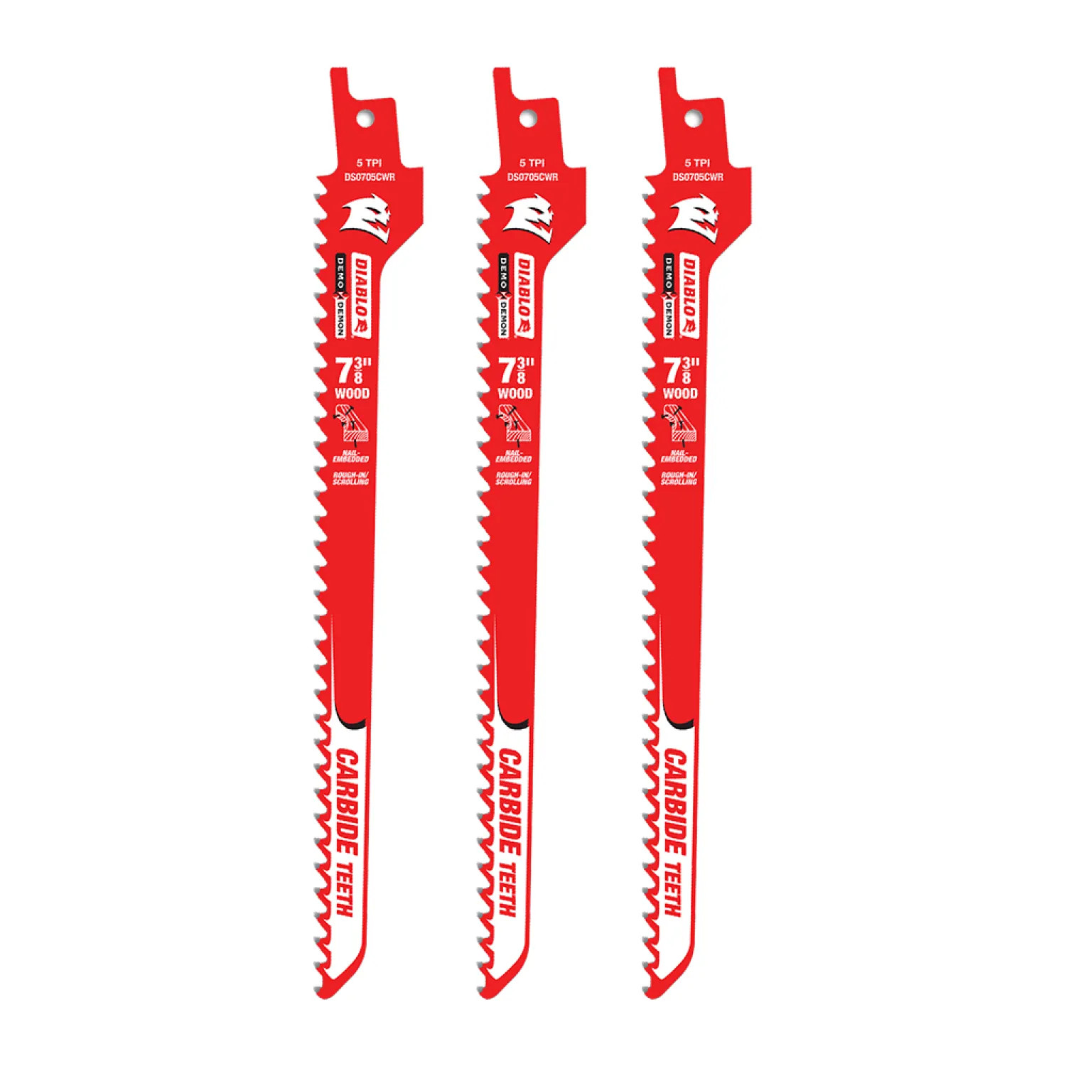 Diablo 3-Pack 7-3/8" 5 TPI Demo-Demon Rough-In/Scrolling Carbide ...