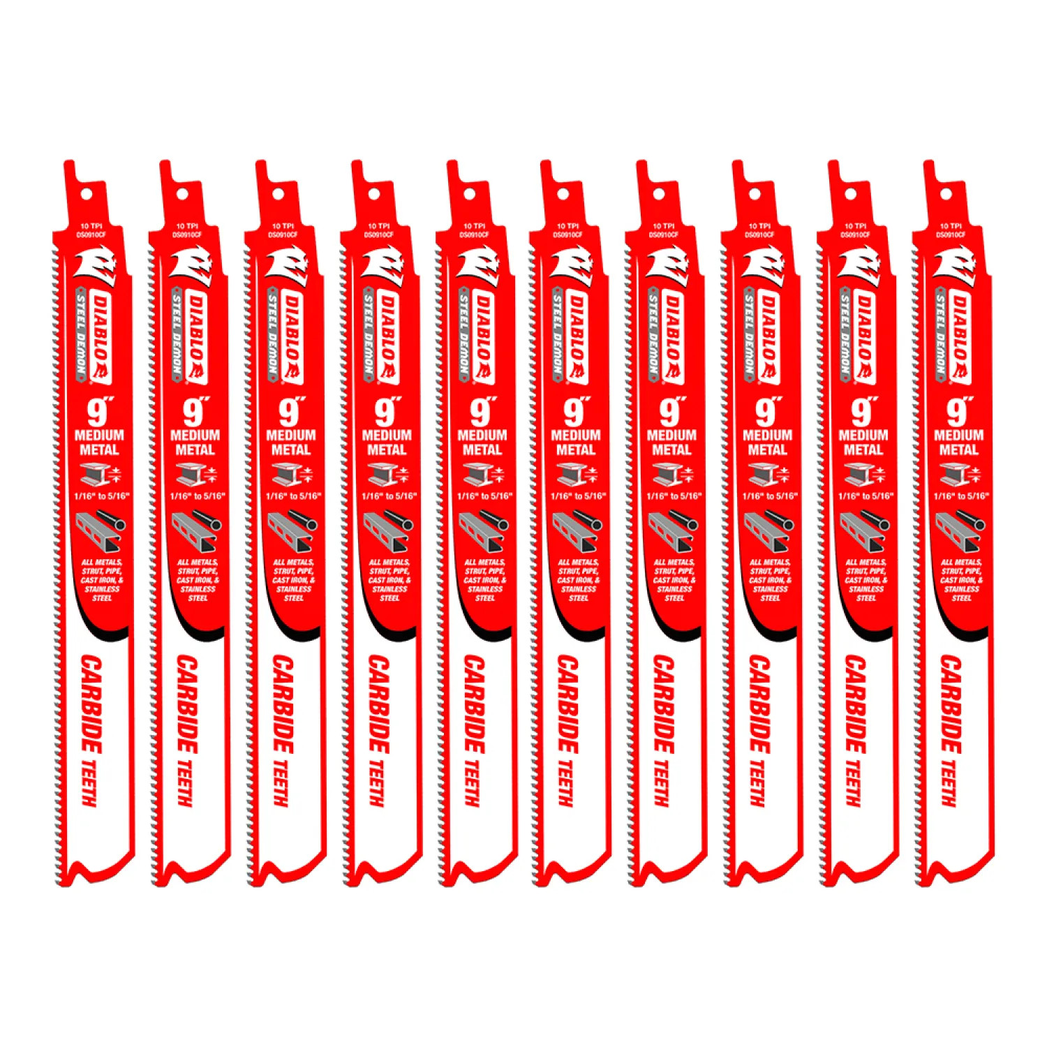 Diablo Steel Demon 10-Pack 9in x 10 TPI Carbide Reciprocating Saw Blade ...
