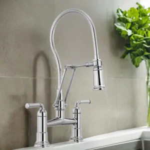 Brizo Rook Two-Function Articulating Bridge Kitchen Faucet with ...