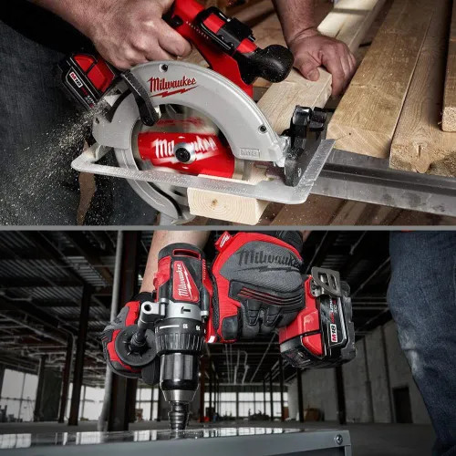 Milwaukee M18 Brushless Cordless 1 2 Hammer Drill and 7 1 4 Circular Saw Combo Kit with 2 4.0 Ah Batteries 2992 22
