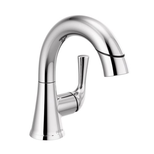 Delta Kayra High-Arc Pull-Down Chrome Lavatory Faucet with Escutcheon ...