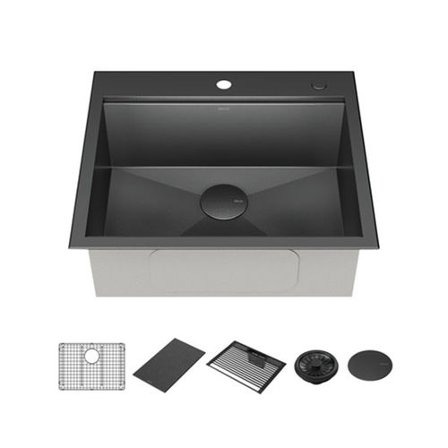 Delta Rivet 25" x 22" x 9-1/2" Single Bowl Drop-in Workstation Kitchen ...